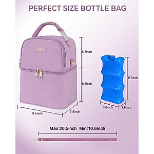 Mancro Breastmilk Cooler Bag with Ice Pack Fits 6 Baby Bottles, Insulated Baby Bottle Bag with Double Laye Design, Bottle Cooler for Baby Milk Suitable for Nursing Mom Daycare, Purple