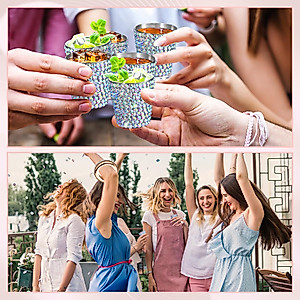 Tioncy 2 Set Rhinestone Bracelet 3.5 oz 304 Stainless Steel Bling Bangle Set with 2 Rhinestone Glass and Funnel for Women Girls Bachelorette Birthday Party Gift(Rose Gold)