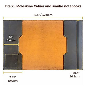 Leather Refillable Journal Cover for Men and Women, Handmade Gift Set for Moleskine Cahier XL with Stylish Pen and Card Holder, Vintage and Classic, Notebook, Sketchbook, Planner and Diary (10.5x16.4")