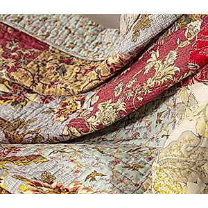 Chezmoi Collection Leslie 3-Piece Floral Patchwork Pre-Washed 100% Cotton Quilt Set, Queen