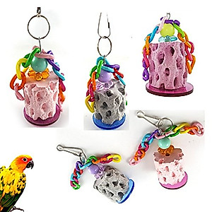 Hypeety Bird Chew Toy Calcium Teeth Grinding Chew Treats Toy for Hamster Bird Parrot African Grey Parakeets Cockatiels Conures Amazons Small Animal Cage Hanging 1pc Color Random