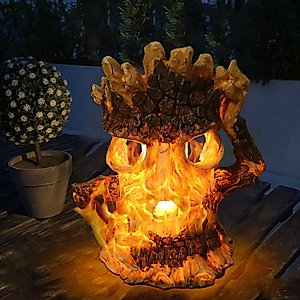 Solar Lanterns Outdoor Tiki Statue Lights Large Stump on Fire Figurine Flickering Flame Solar Halloween Light Waterproof Patio Decoration for Table Deck Garden Yard Lawn Porch Garden Holiday (1 Pack)