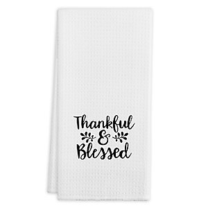 QIYUHOY Thankful and Blessed Autumn Fall Kitchen Towels Tea Towels, 16 X 24 Inches Cotton Modern Dish Towels Dishcloths,Dish Cloth Flour Sack Hand Towel for Farmhouse Kitchen Decor,Thanksgiving Gifts