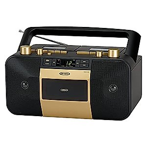 Jensen MCR-1500 Vintage Stereo Portable CD/MP3 Dual Cassette Deck Recorder Boombox, LED Display, AM/FM Radio, Bass Boost (Exclusive) (Champagne Gold)