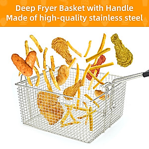 Delizon Electric Fryer Basket for Frying Serving Food, with Rubber Handle Grip, 7.2" x 8.3" x 4.3" Heavy Duty Construction Suitable for fry chicken, fish, french fries