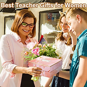 DERTE Teacher Appreciation Gifts Teacher Gifts Box Thank You Gift Baskets Wine Tumbler Scented Candle Funny Socks Acrylic Keepsake Keychain for Teachers Women (Teacher)