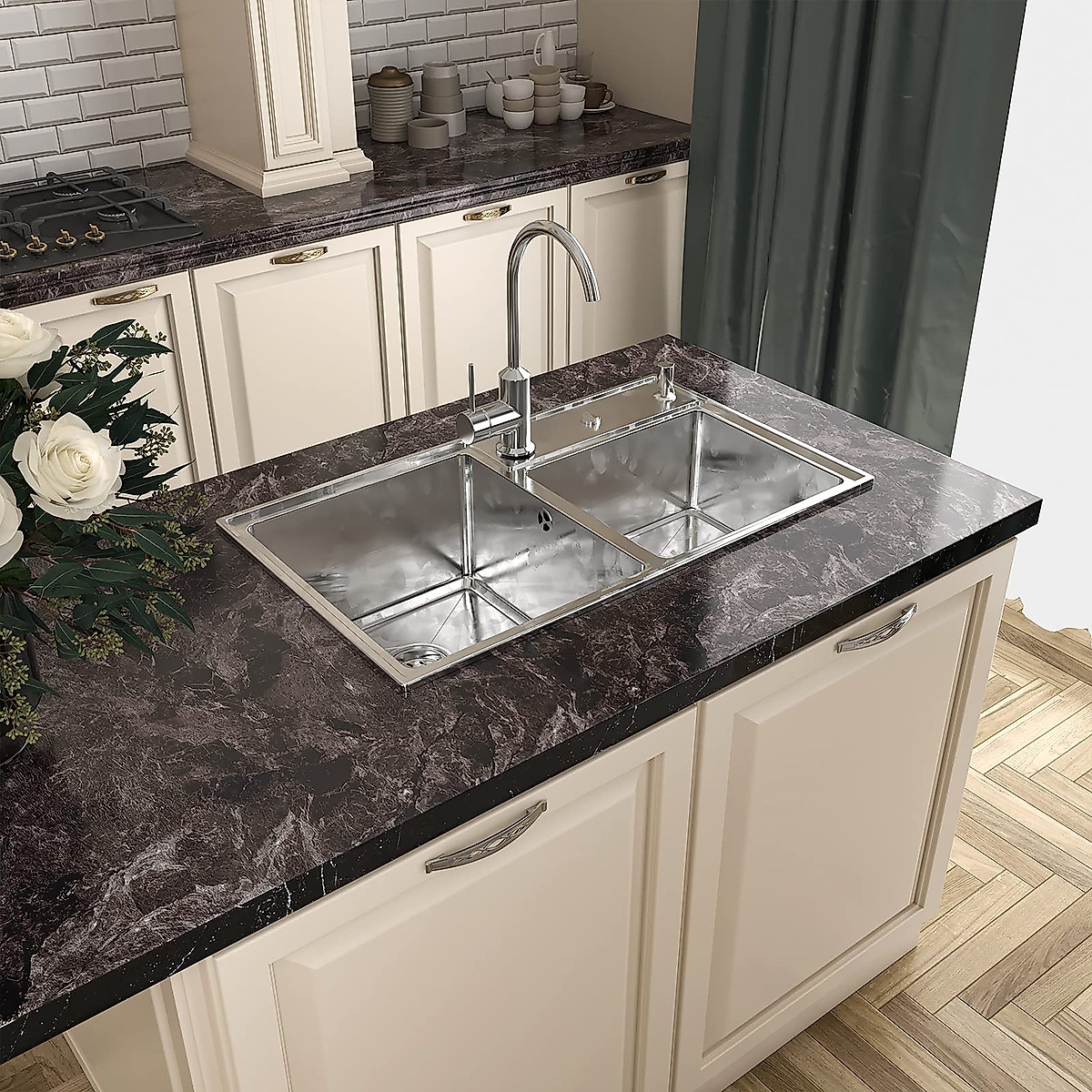 LACHEERY Black Sandstone Marble Contact Paper for Countertops Waterproof Countertop Contact Paper Peel and Stick Marble Wallpaper Removable Wall Paper Roll for Kitchen Cabinets Counter Top 15.8"x80"