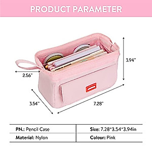 Aobopar Pencil Case, Pink Pen Bag with Zipper, Large Capacity Pencil Pouch with Compartment, Stationery Organizer for People