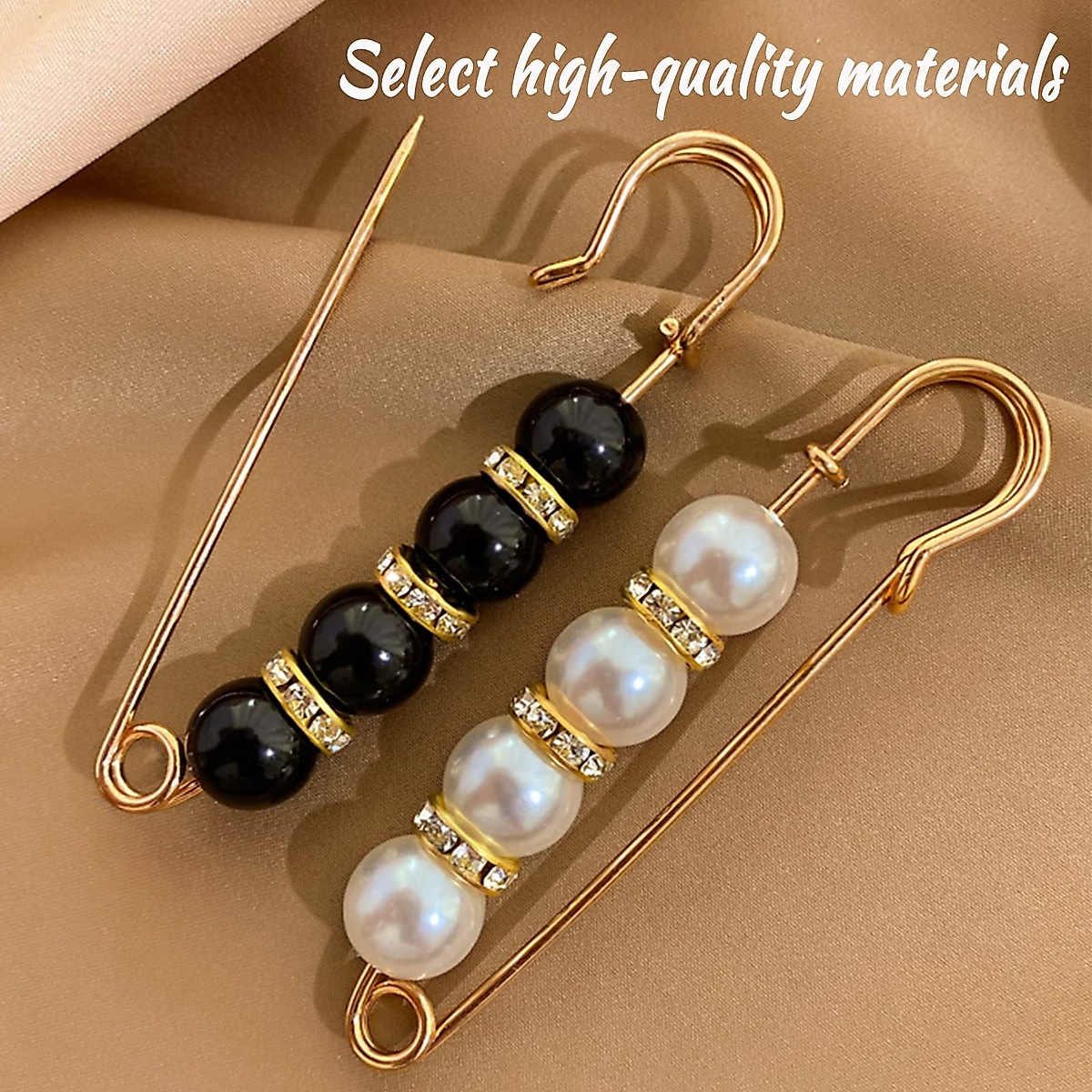 5 Pcs Pearl Brooch Pins for Women Fashion, Brooch Pins for Crafts, Sweater Shawl Clip Double Gold Brooch Pins for Women，Waist Pants Extender Safety Pins (Mixed Color)