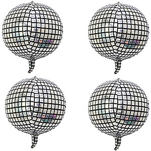 4Pcs 22inch Silver Disco Ball Balloon Party 4D Large Round Inflatable Sphere Shaped Aluminum Foil Mirror Balloon Birthday Grad Party Wedding Baby Shower Marriage Graduation Decor Supplies