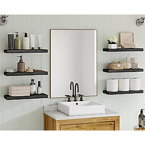 Fixwal 15.8in Black Floating Shelves, Set of 6 Wood Shelves, Farmhouse Shelf Wall Decor for Bathroom, Bedroom, Living and Kitchen Room