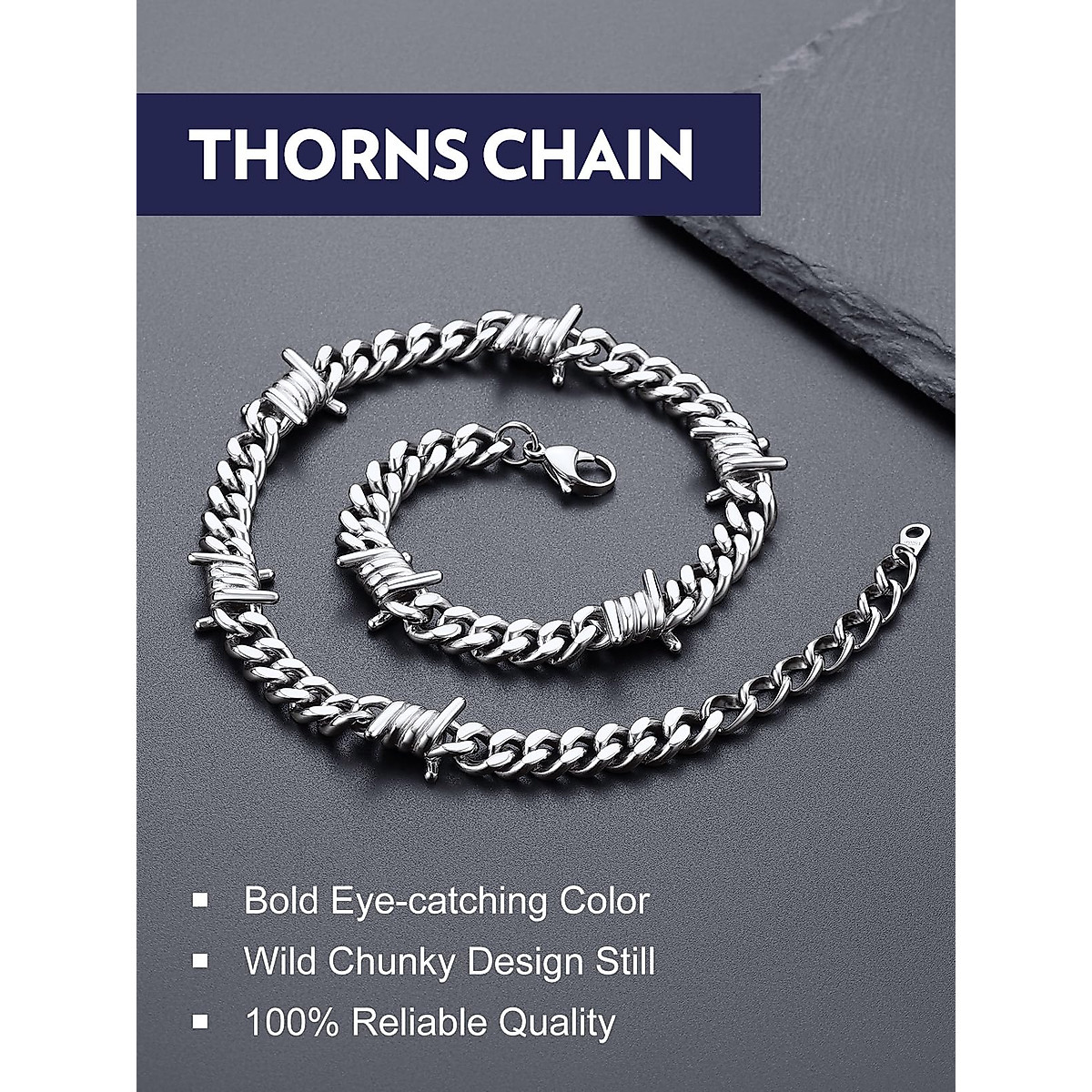 Bandmax Barbed Wire Choker Necklace for Women Men Stainless Steel Gothic Thorns Necklace Chain 16 Inches Women Chunky Punk Choker