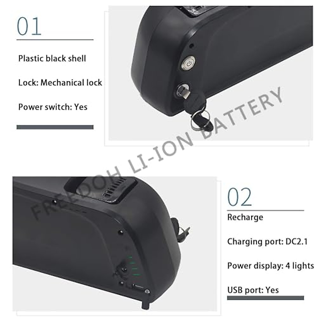 FREEDOH Ebike Battery 36V 48V 52V Lithium Ion Battery E-Bike Battery 36 Volt 48 Volt Waterproof Li-ion Battery with Charger and BMS Protection Board,36v,12AH