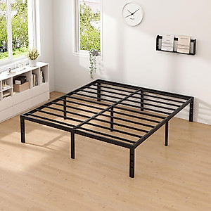 NEW JETO Metal Bed Frame,Queen Size Bed Frame with Storage Space,Heavy Duty Sturdy Mattress Foundation, Easy Assembly,No Box Spring Needed, Black,12 Inch,Queen