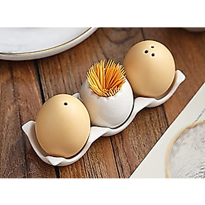 Egg-Shaped Ceramic Spice Shaker Seasoning Dispenser Flavor Ware Toothpick Jar Bottle With Holes, Porcelain Cruets Salt and Pepper Powder Tank with Tray for Barbecue Restaurant Kitchen Household Gift