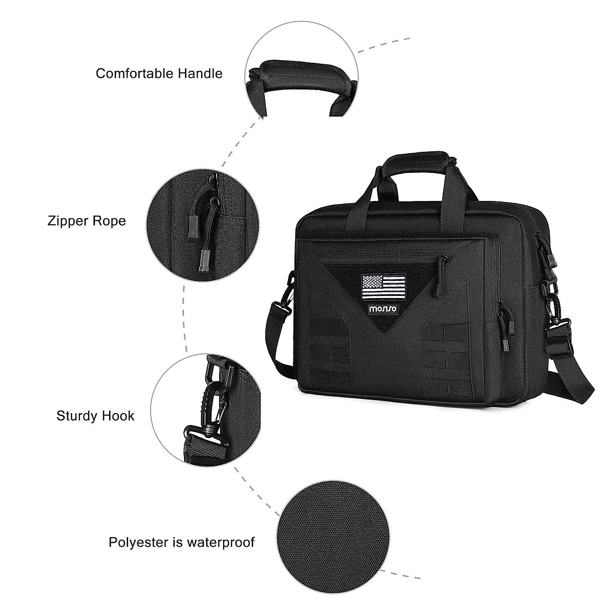 MOSISO Tactical Laptop Messenger Shoulder Bag, 15-16 inch Multifunctional Adjustable Large Notebook Carrying Sleeve Case Pockets, Black