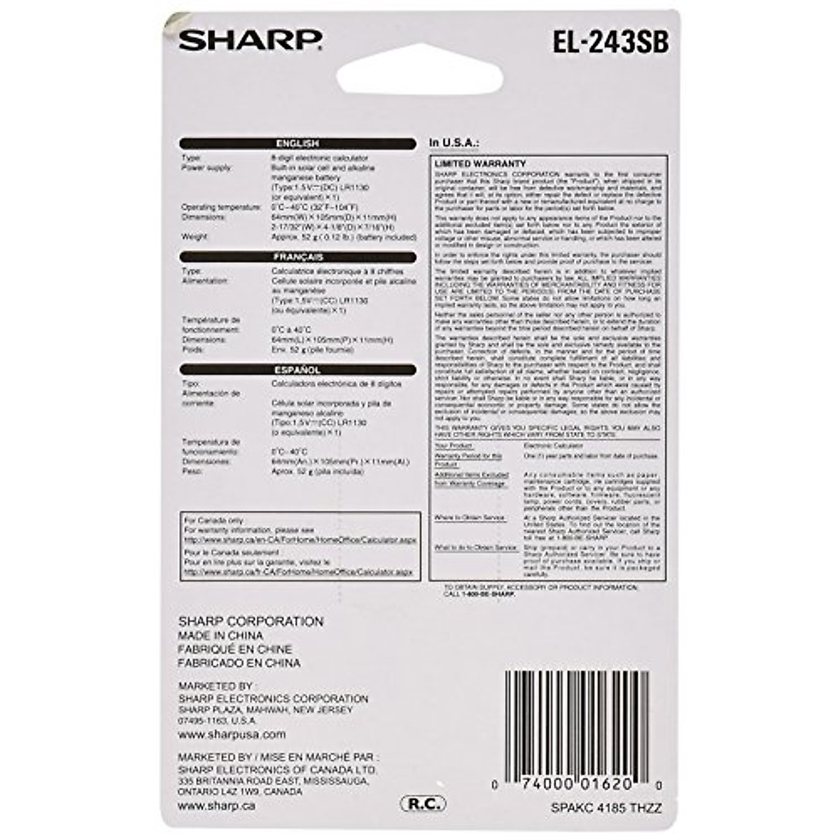 Sharp Electronics 8-Digit Twin Powered Calculator (EL-243S/EL-243SB)