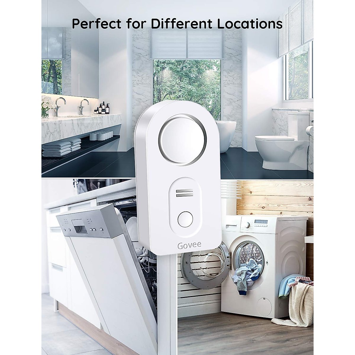 Govee Water Detectors 5 Pack, 100dB Adjustable Audio Alarm Sensor Bundle with Govee WiFi Water Sensor, 100dB Adjustable Audio Alarm