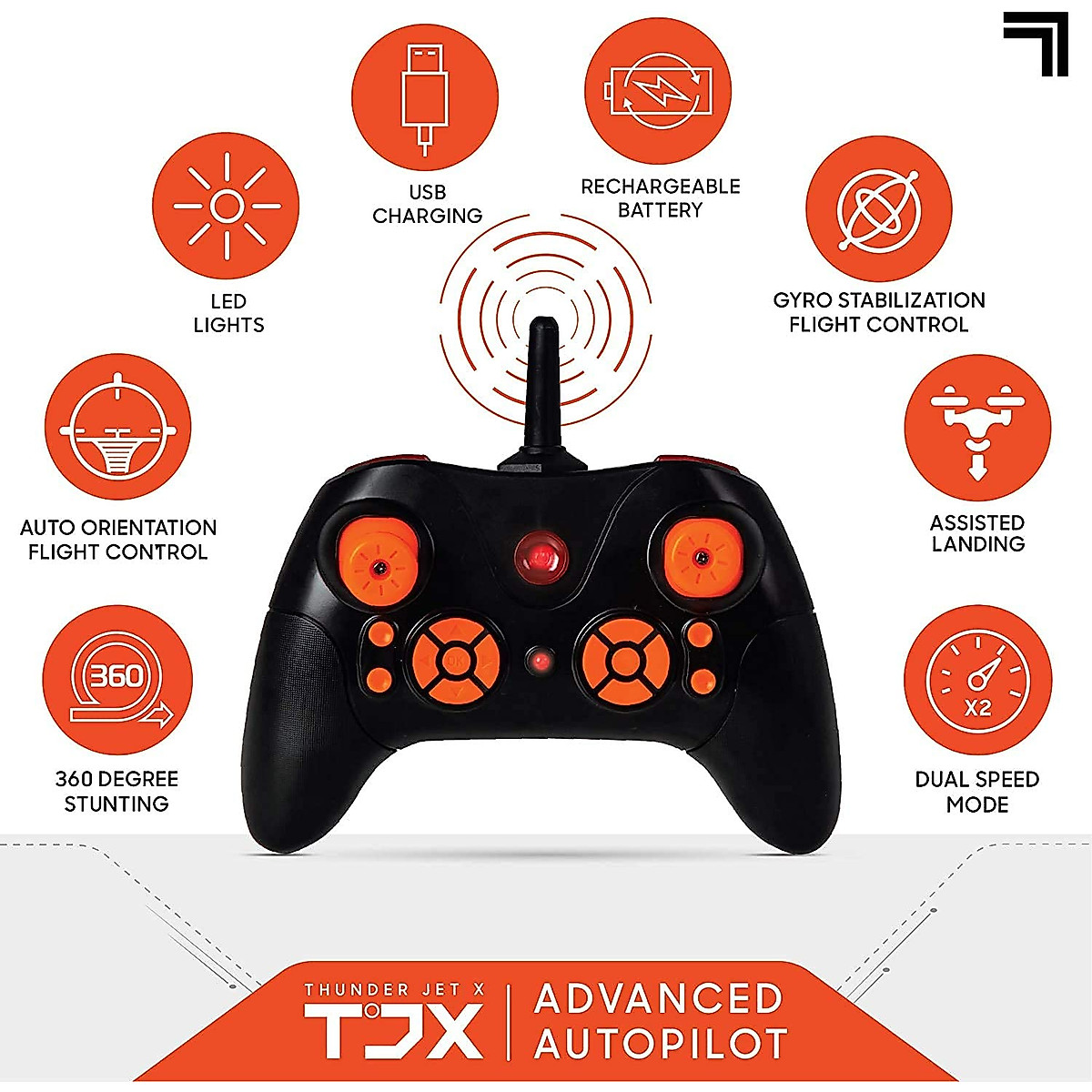 SHARPER IMAGE Thunderbolt Remote Control Stunt Drone, Standard Edition, 2.4 GHz Wireless Fighter Jet RC, Quadcopter with Assisted Landing, Small Plane for Kids and Beginners, Rechargeable