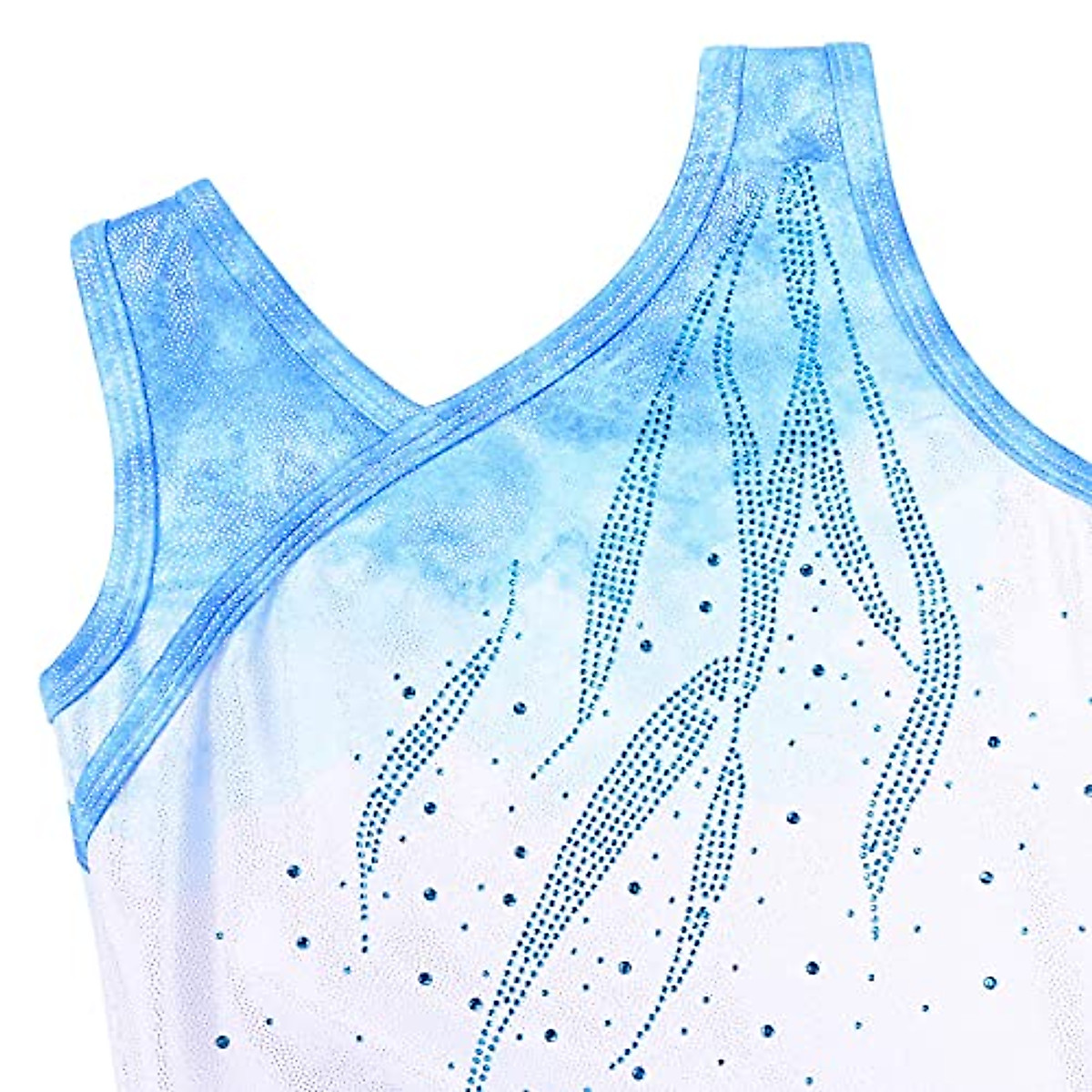 BAOHULU Gymnastics Leotard Girls Shiny Flower Ballet Dance One Piece Party Costumes B278_WhiteBlue_10A