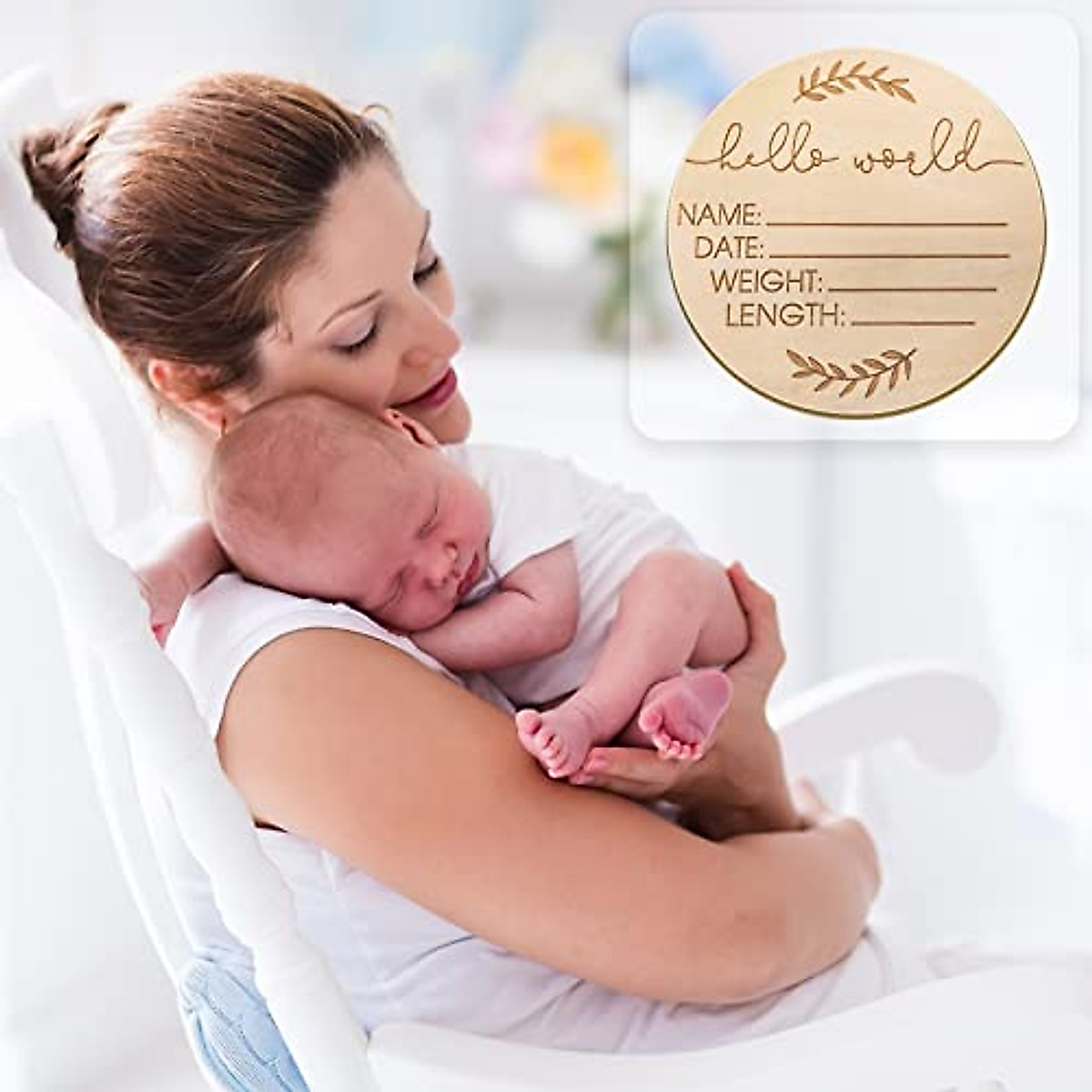 Wooden Baby Announcement Sign, Birth Announcement Sign, Hello World Newborn Sign, Baby Name Announcement Sign for Photo Prop Baby Shower Nursery Gift