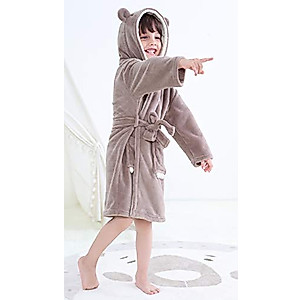 Baby Unisex Plush Animal Hooded Robe for Toddler Multicolored Sleepwear,Bear 3T