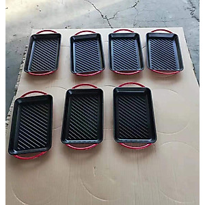 LI-GELISI Enameled Pre-Seasoned Cast Iron Double Handle Rectangle Grill Pan 15.8 inch, Red