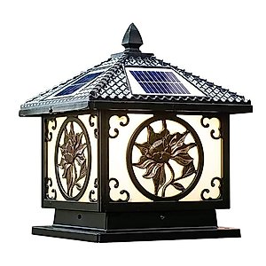 BOOHR Solar Post Lights, Chinese Pillar Light, 2-Color Adjustable, IP65 Waterproof Outdoor Post Lamp for Home Garden Courtyard Villa