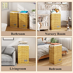 Wisdom Star Full Fabric Laundry Basket with Lid, 100 Gal(100L), Large Laundry Hamper with Handle Removable Bag, Collapsible Clothes Hamper Organize, For Change of Clothes Toys Towels, Wicker Print