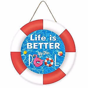 ZDALEXF Outdoor Summer Sign, Life is Better by The Pool Sign for Swimming Pool, Round Wooden Hanging Sign for Garden Backyard Patio Decor,Summer Beach Home Party Wall Porch Decoration 12x12