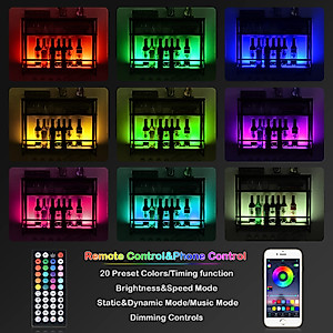 Fhons LED Wine Racks Wall Mounted, Remote Control and 7 Stem Wine Glass Holders, 31.5in Industrial Metal Hanging Wine Rack, Rustic Bottle Holder Glass Rack, 3-Tiers Bar Shelves for Home, Dining Room