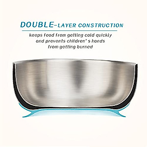 MR. CHOU Baby Bowls with Non-Slip Silicone Suction Cup, Insulated Double-Layer 304 Stainless Steel Toddler Bowls with BPA Free Airtight Lids, Food-Grade Silicone Safe for Kids (Blue)