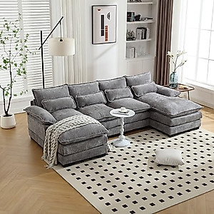 Oversized Modular Sectional Sofa Cloud Couch, Modern Chenille Upholstered Corner Couch, Comfy Boucle Sleeper Sofa&Couches with Double Chaise & Waist Pillows and Memory Foam for Living Room