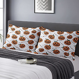 Halloween Pillow Cases Standard Size Set of 2 - Spooky Pumpkin Lantern Pillowcase for Kids Boys - Reversible Printed Decorative Bed Pillow Covers - Wrinkle, Fade & Stain Resistant, with Hidden Zipper