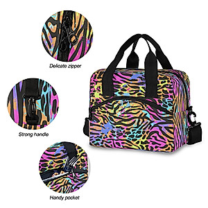 Rainbow Animal Leopard Print Lunch Bag Reusable Lunch Tote Bag Thermal Cooler Bag Insulated Lunch Box with Adjustable Shoulder Strap for Office School Outdoor Picnic