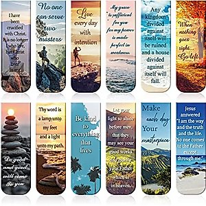 Magnetic Bookmarks Bible Verse Page Clip Scripture Magnet Page Markers Assorted Inspirational Book Markers Set with Landscape for Students Teachers Reading (12 Pieces)