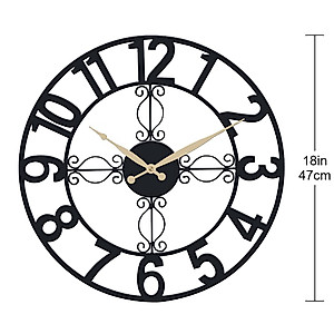 UMEXUS Outdoor Indoor Retro Wall Clock Waterproof, 18Inch Iron Metal Cut Out Large 3D Decorative Silent Non Ticking Wall Clock for Living Room, Patio, Garden, Office, Home Decor (Black)