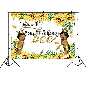 What Will Little Honey Bee Backdrop Gender Reveal Party Decorations for Baby Shower Boy or Girl Gender Reveal Sunflower Background Photo Banner 7x5ft
