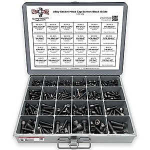 Inch Alloy Allen Socket Head Cap Screws Bolts Coarse Thread Black Oxide Assortment - 453 PCS