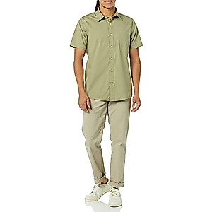 Goodthreads Men's Standard-Fit Short-Sleeve Stretch Poplin Shirt, Light Olive, X-Large
