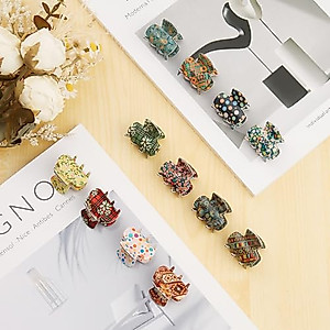 Cobahom 12Pcs 1.3 Inch Small Hair Clips Mini Acrylic No-Slip Jaw Clips for Thin Thick Hair Printed Hair Accessories for Women and Girls, Multicolor