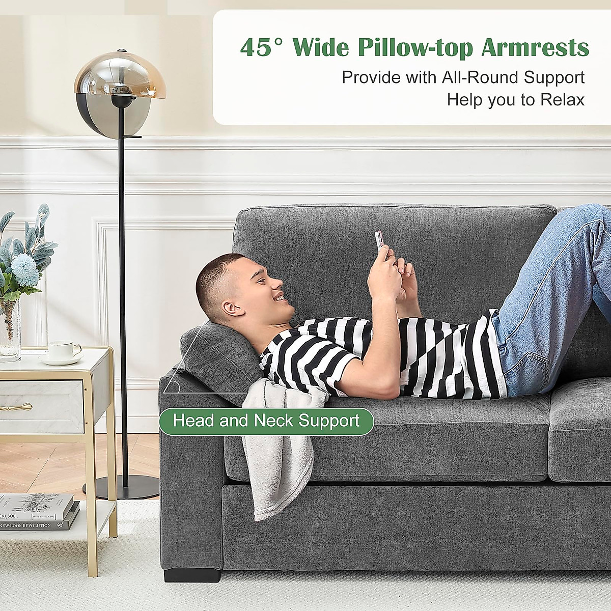 IDEALHOUSE 80" Sofas Couches for Living Room, 3 Seater Chenille Recliner Sofa Mid-Century Modern Sofa Couch with Space Spring Cushion and Solid Wood Frame, Removable Back and Seat Cushions