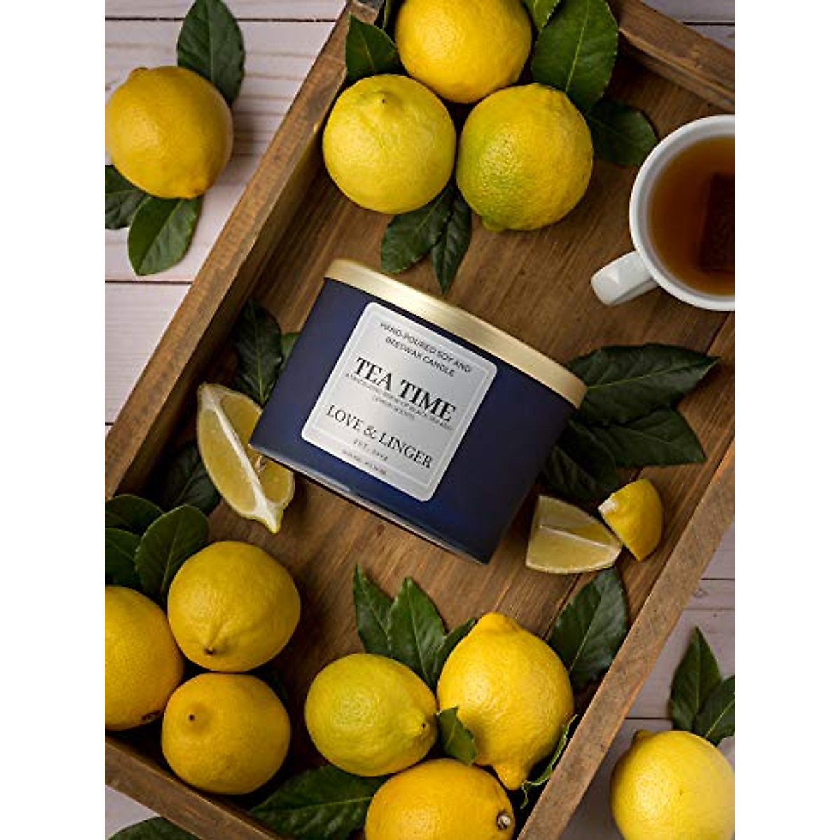 Black Tea Candles | Lemon Tea Candles Scented | Luxury Soy & Beeswax Candles for Home | 16 oz. Large Jar 3 Wick Candle | Scented Tea Candles | Cool Candles For Women | Summer Scented Candle