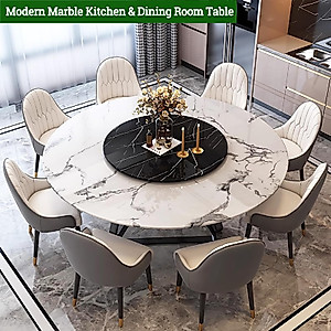 Marble Round Dining Table with Lazy Susan,Modern Kitchen & Dining Room Tables with Metal Base,Premium Circle Dining Table Pedestal Dining-Table Only(70.8" L x 70.8" W x 29.5" H, White & Golden)
