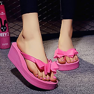 Hemlock Women Wedge Sandals Bowknot Flip Flops Clips Toe Thong Sandals Thick Platform Sandals Beach Shoes