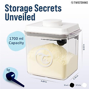 TWISTSHAKE Milk Powder Storage Container with Spoon 1700 ml - Sealed Milk Powder Dispenser with Airtight Lid - One-Handed Operation - BPA Free - White