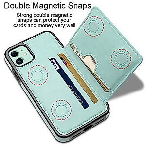LakiBeibi Case for iPhone 11 Case with Card Holders, Dual Layer Lightweight Slim Leather iPhone 11 Wallet Case Flip Folio Magnetic Lock Protective Case for Apple iPhone 11 6.1 Inch (2019), Mint