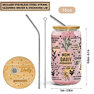 Cipustar Christmas Gift For Mom - Mom Daily Affirmations For Mothers Day From Daughter, Son - Birthday Gifts For Women, Mama, Step Mom, Her, Wife, Bonus Mom, New Mom - 16oz Glass with Engraved Lid