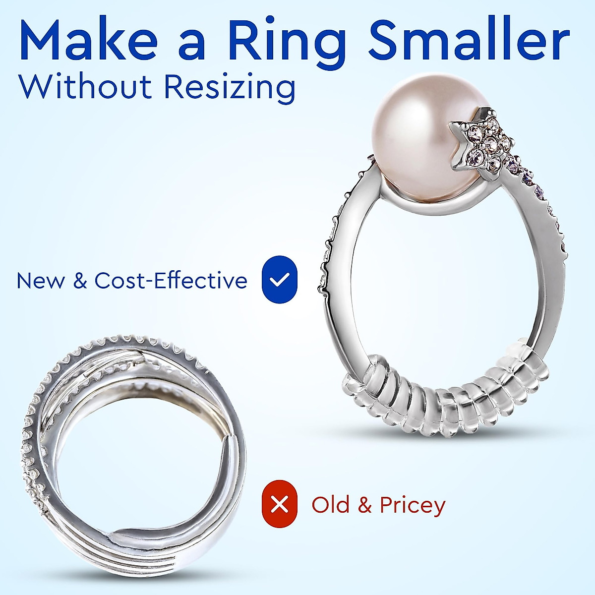 5 STARS UNITED Ring Sizer Adjuster for Loose Rings - 12 Pack, 2 Sizes for Different Band Widths – Silicone Ring Size Adjuster - Invisible Ring Guards for Women and Men