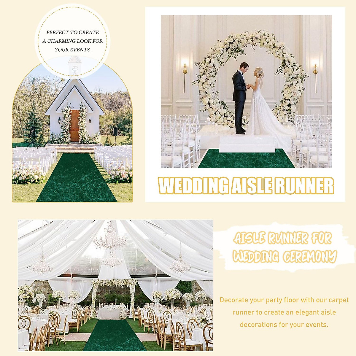 Aisle Runners for Weddings Emerald Green Wedding Aisle Runner 2FTx15FT Luxury Velvet Fabric Carpet Runway Green Aisle Runner for Party Bridal Runner Rug for Ceremony Birthday Event Wedding Decorations